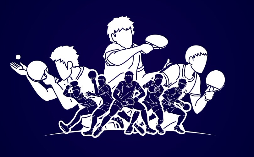 Group ping pong players table tennis Royalty Free Vector