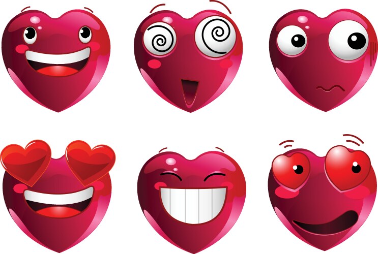 Emoji smiley with red heart set valentines Vector Image