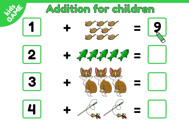 Addition of apples a task for children Royalty Free Vector