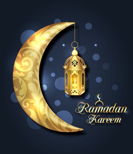 Crescent and lantern on ramadan greeting card Vector Image
