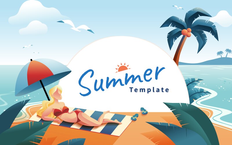 Paper art beach vacation template Royalty Free Vector Image