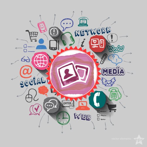 Collage with icons background Royalty Free Vector Image