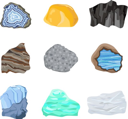 Realistic stone mineral icon set Royalty Free Vector Image