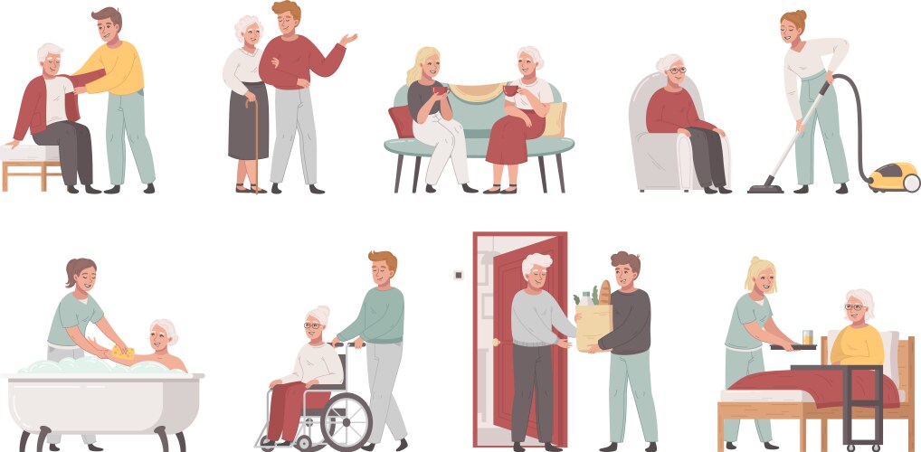 Elderly care flat set Royalty Free Vector Image