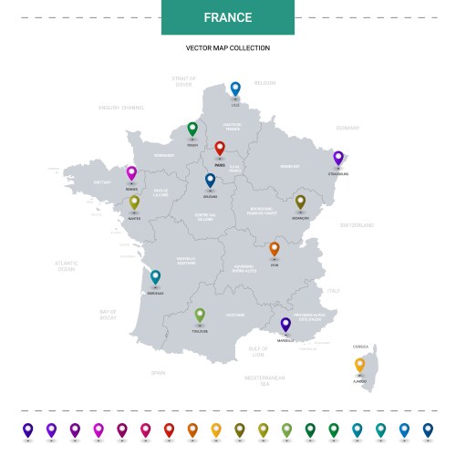 Map france with latitude and longitude Royalty Free Vector