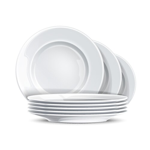Plates stack in water splash white clean dishes Vector Image