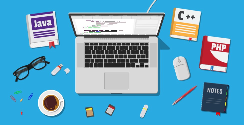 Workplace of programmer and process coding Vector Image