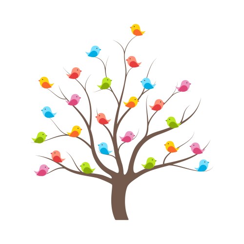 Colorful birds sitting on tree branch Royalty Free Vector
