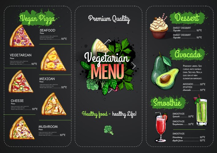 Vegetarian menu design with vegan meals Royalty Free Vector