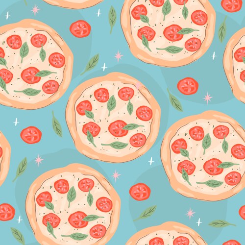 Cheese pizza colorful seamless pattern Royalty Free Vector