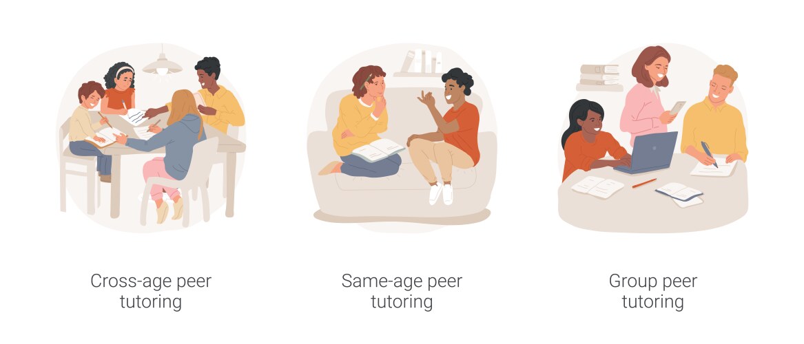 Same-age peer tutoring isolated cartoon Royalty Free Vector