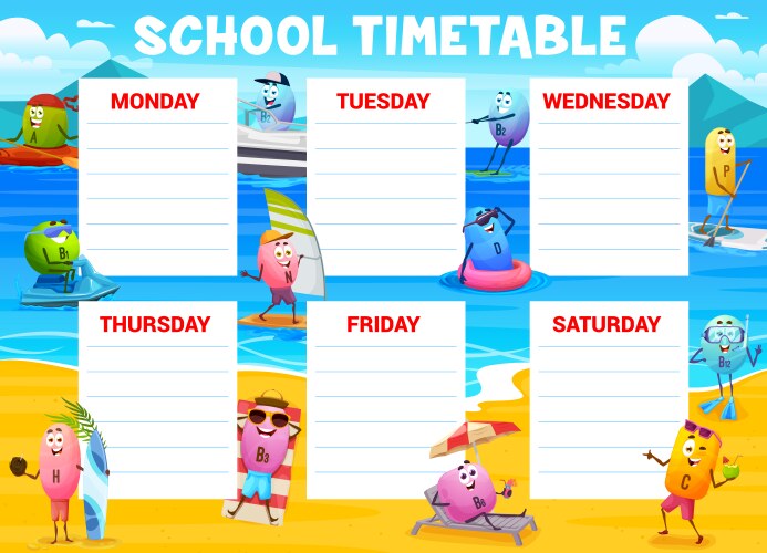 Colorful school timetable weekly schedule Vector Image