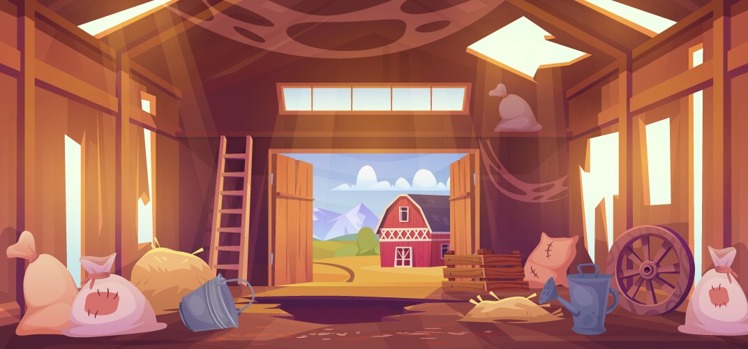 Barn inside interior cartoon shed with window Vector Image