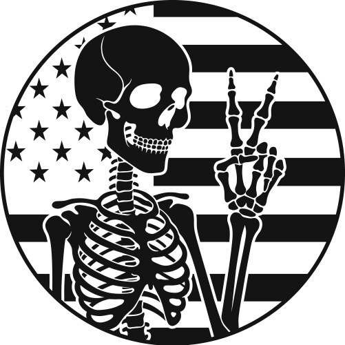 Funny peace sign skeleton with usa flag Royalty Free Vector