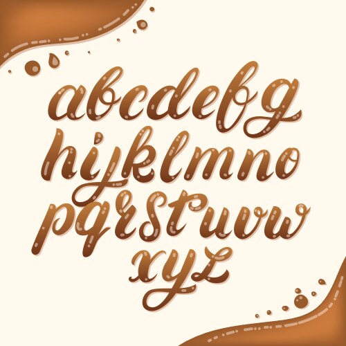 Caramel font alphabet for sweet liquid food Vector Image