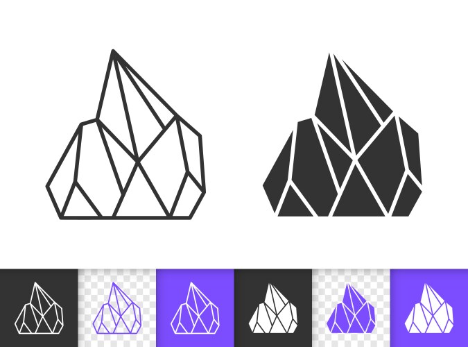 Crystal simple black line icons set Royalty Free Vector