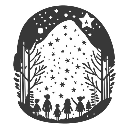 Forest friend children watching shooting stars Vector Image