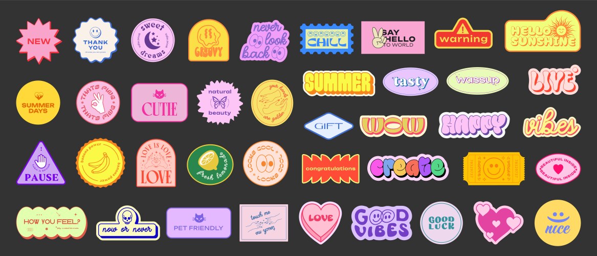 Set of cool y2k stickers design collection of pop Vector Image