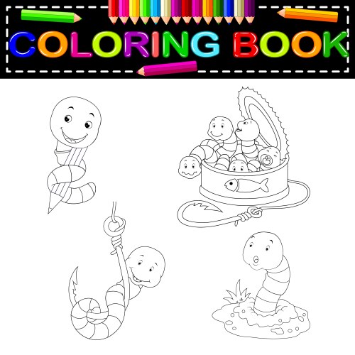 Apple with worm silhouette coloring book template Vector Image
