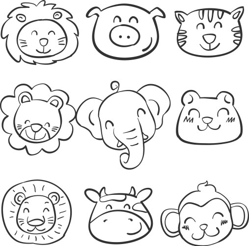 Cute animal hand draw doodle collection Royalty Free Vector