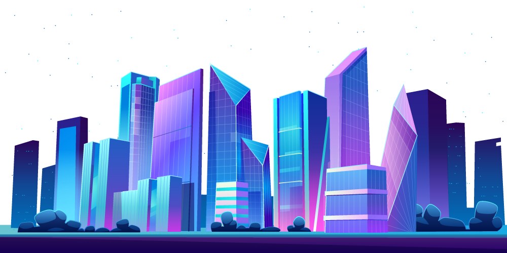 Urban building skyline panoramic night banner Vector Image