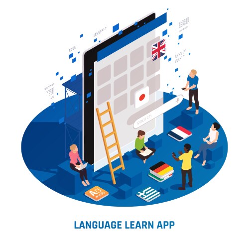 Isometric online language learning interface Vector Image