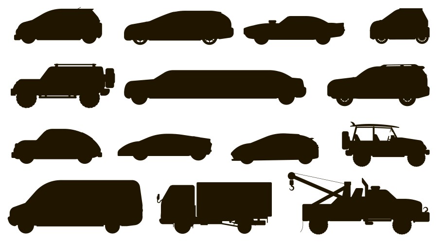 Car automobile types black icons isolated Vector Image