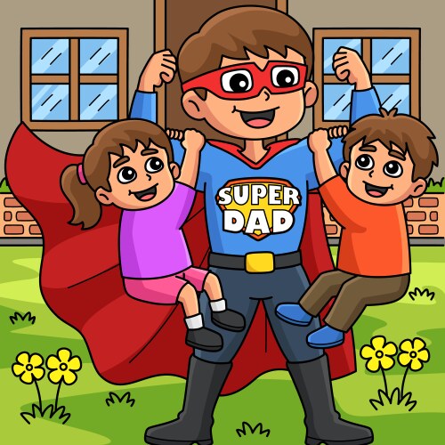 Fathers day super dad cartoon colored clipart Vector Image