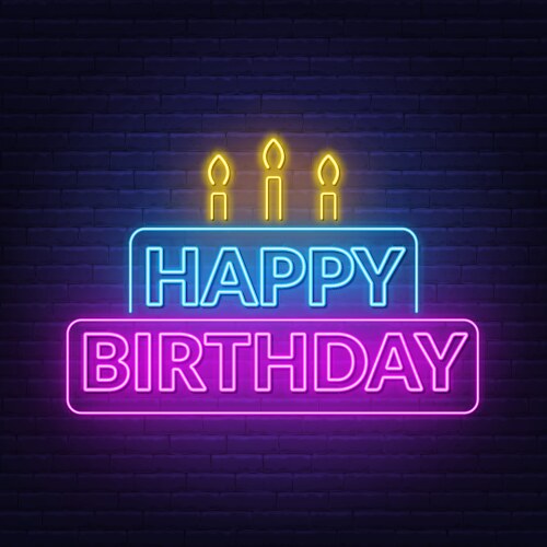 Happy birthday neon sign greeting card on dark Vector Image
