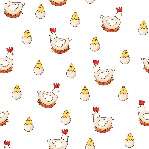 Hen rooster and chick seamless pattern cute Vector Image