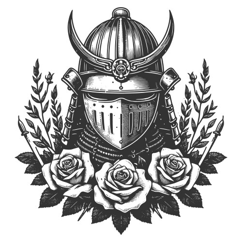 Medieval knight helmet with roses engraving Vector Image