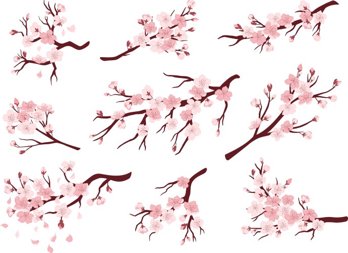 Japanese Cherry Blossom Tree Cartoon Cute Pink Sakura Tree With Twigs