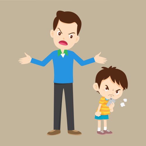 Parent angry to kid addicted phone Royalty Free Vector Image