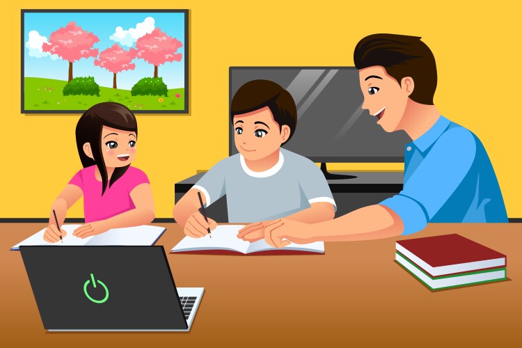 Cartoon kids studying in library Royalty Free Vector Image