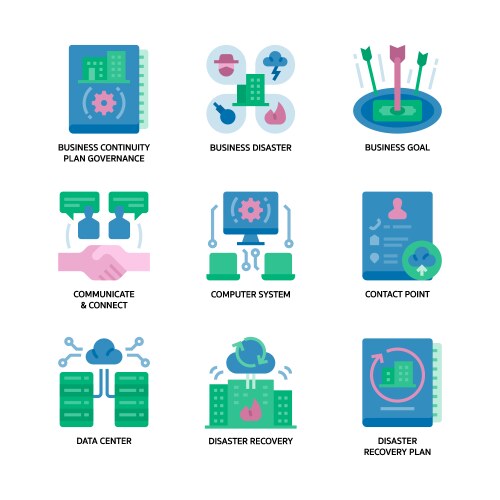 Business continuity plan icons set Royalty Free Vector Image