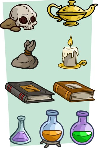 Cartoon magic vendor booth market wooden stand Vector Image