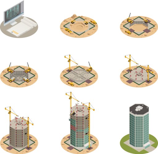Stages of construction a high-rise building Vector Image