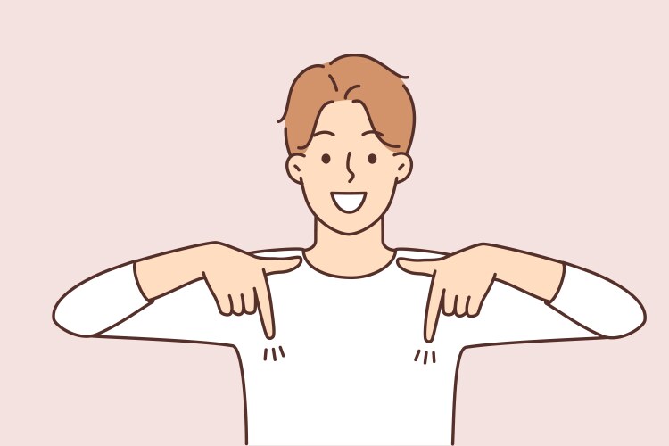 Smiling man point at sandglass Royalty Free Vector Image