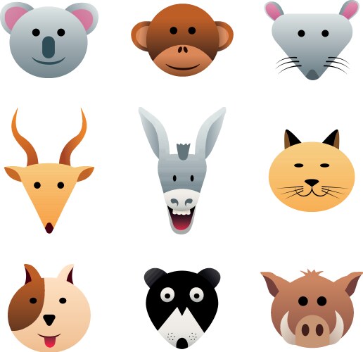 Cute animal faces hand drawn characters Royalty Free Vector