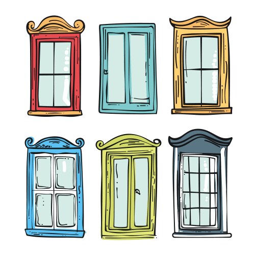Collection vintage windows handdrawn doodle style Vector Image