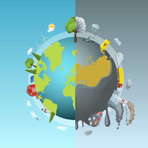 Sick earth from pollution concept Royalty Free Vector Image