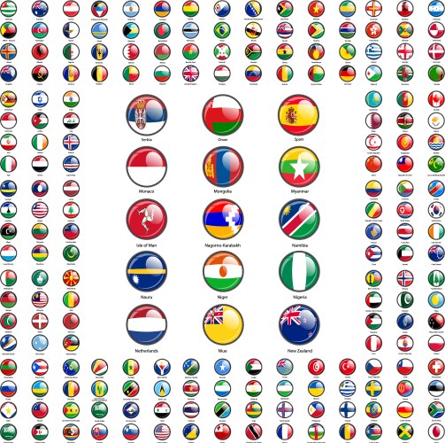 All asian country flags icons circle shape waving Vector Image