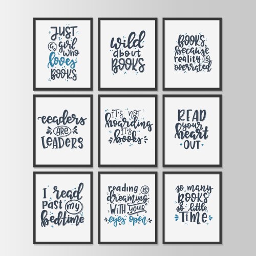 Books and reading lettering set hand drawn Vector Image