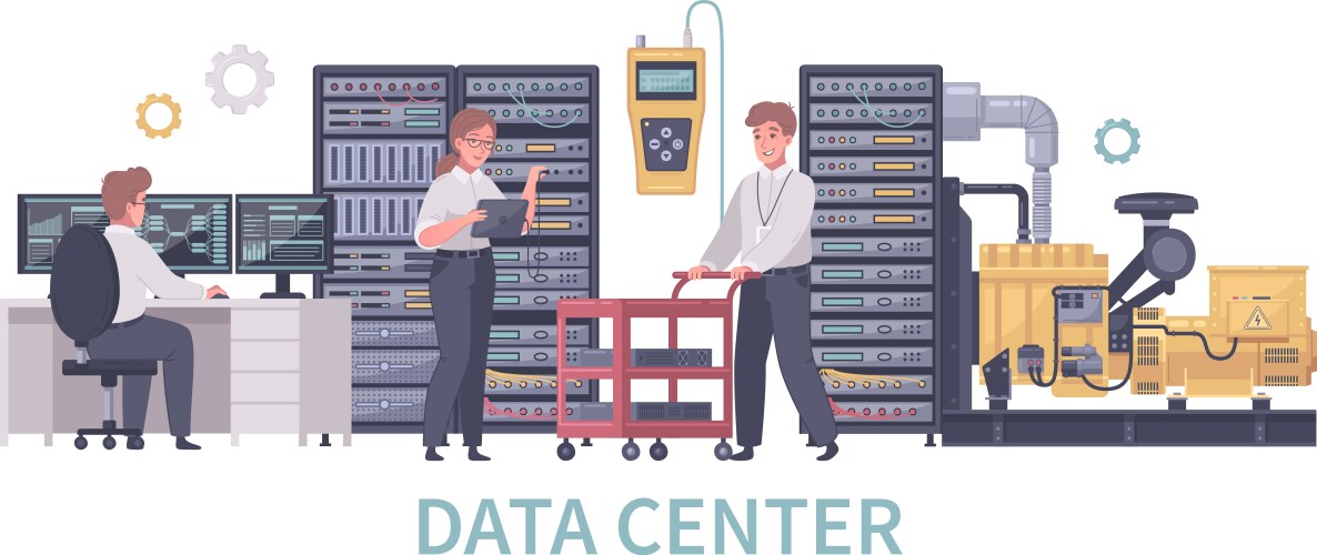 Data center works composition Royalty Free Vector Image