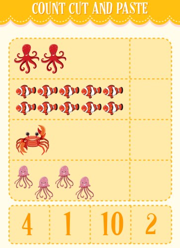 Count cut and paste maths worksheet for children Vector Image