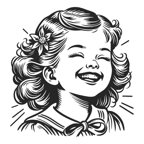 Happy joyful vintage girl laughing sketch Vector Image