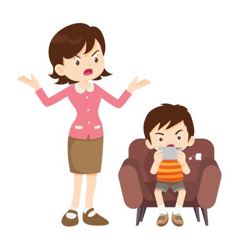 Angry yelling parent and upset child girl Vector Image