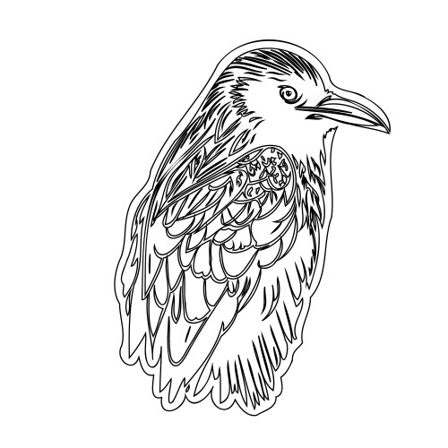 Raven or crow outline sketch Royalty Free Vector Image