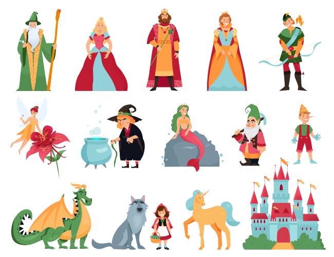 Fairytale characters cartoon set Royalty Free Vector Image