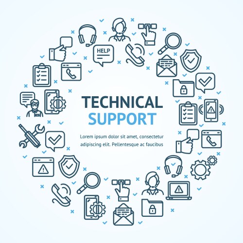 Technical support signs black thin line icon set Vector Image